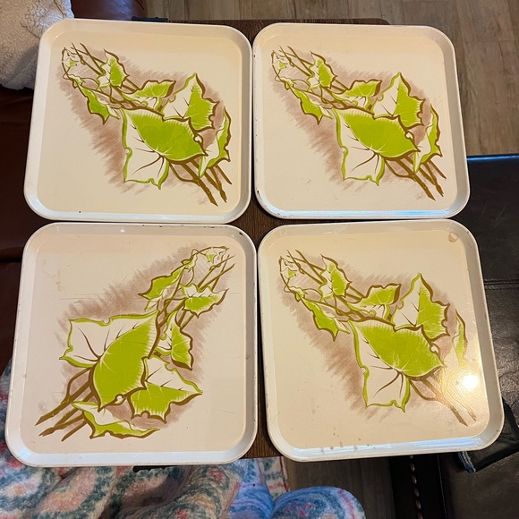 Dining | Vintage Set Of Four Leaf Design Square Trays | Poshmark